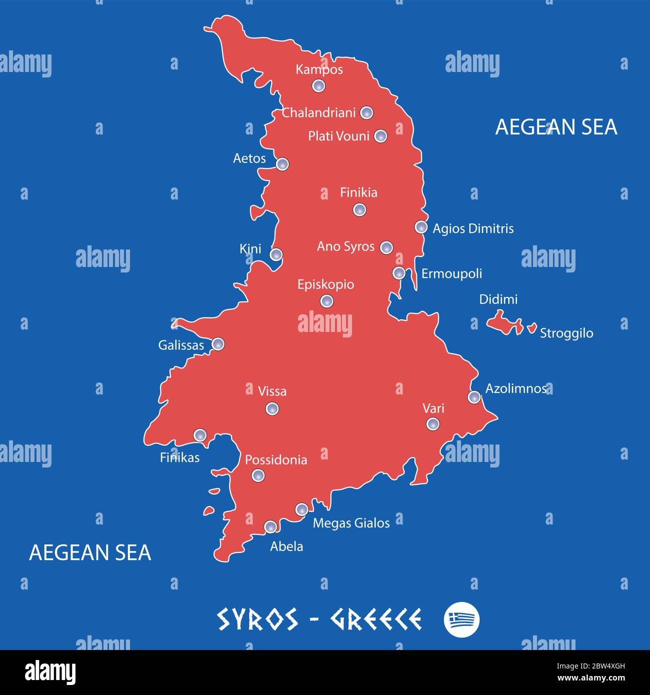 island of syros in greece red map illustration in colorful Stock Vector ...