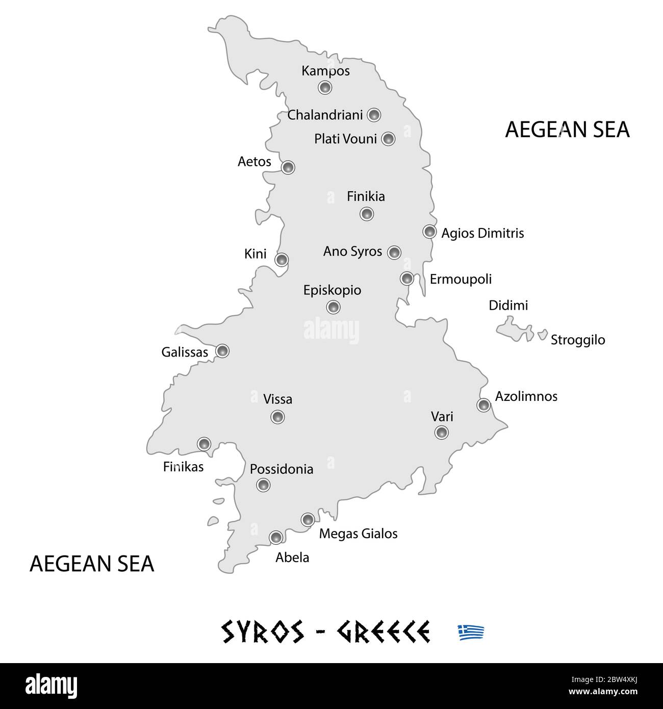 island of syros in greece white map art illustration Stock Vector Image ...