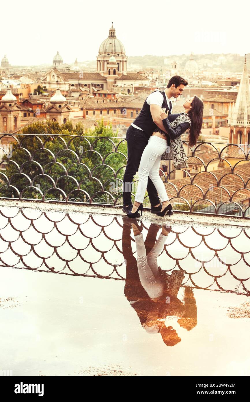 Romantic couple in Rome city, Italy. Loving relationship. Passion and ...
