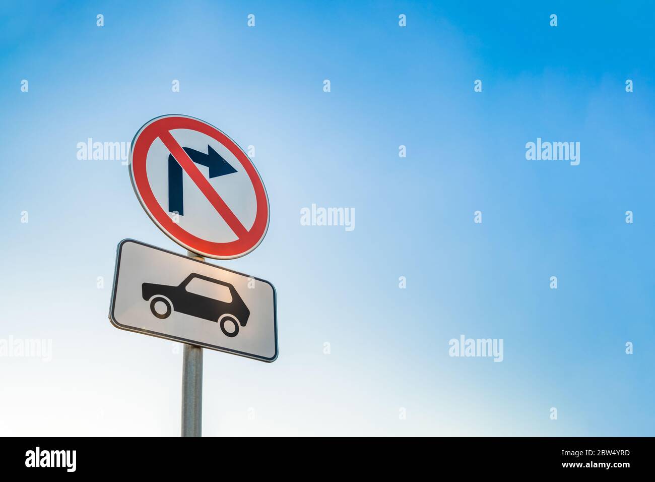 Do Not Turn Right. The Sign Shown on the blue sky background Stock ...