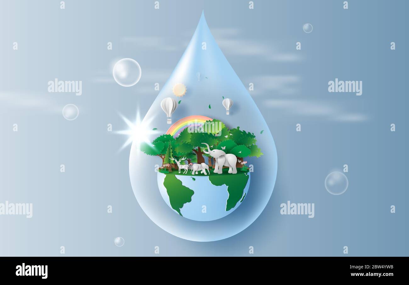 Save water concept of elephants in forest,Creative Origami design world ...