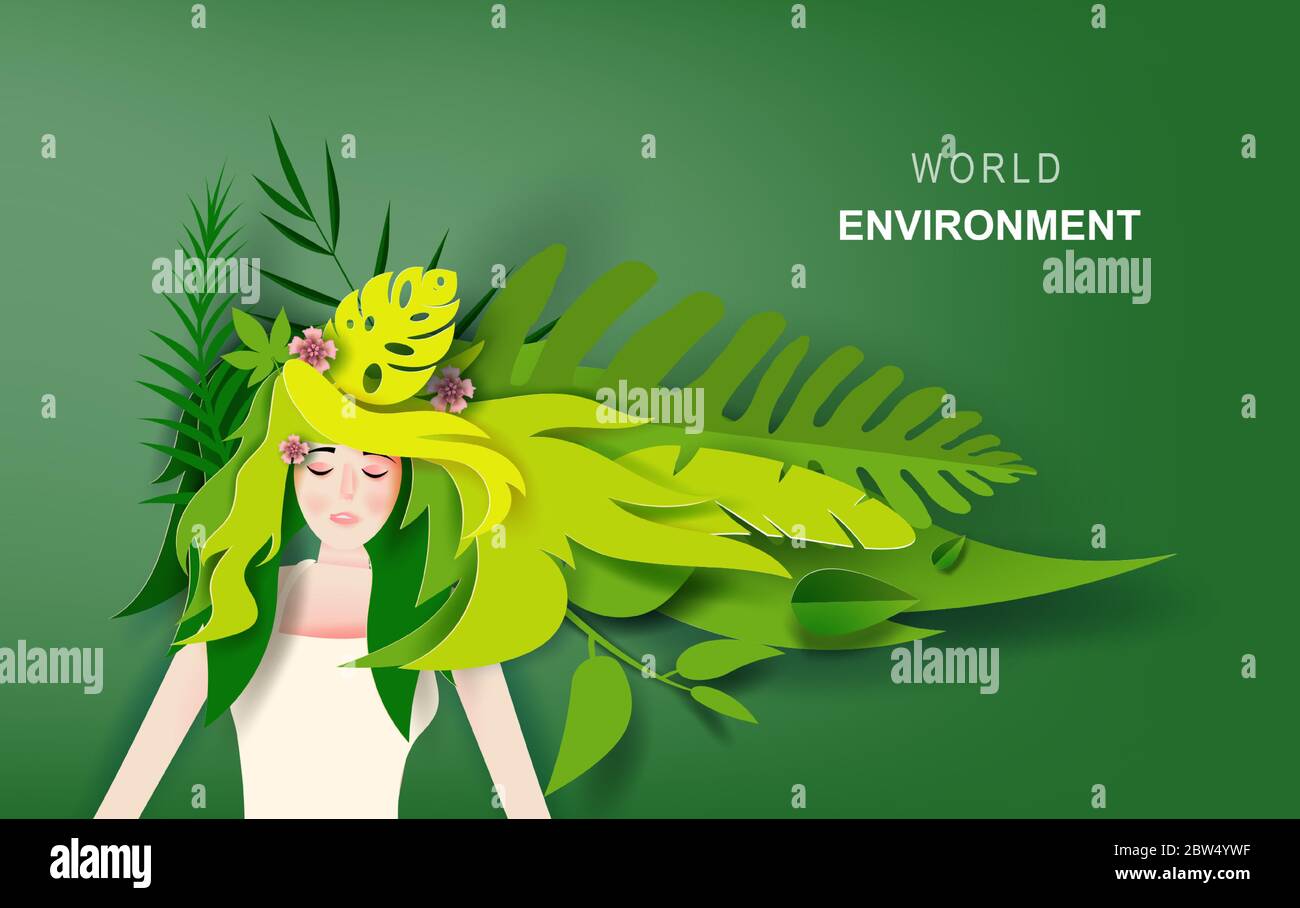 World environment concept of Beautiful lady girl with long hair wear ...