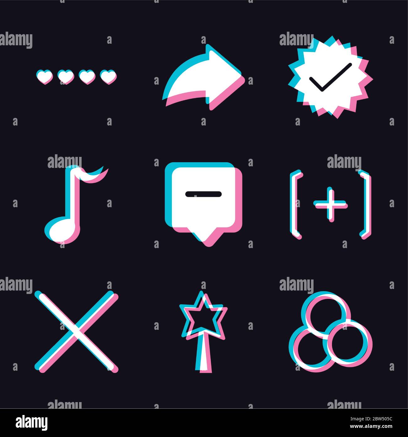 Tik tok lighten style icon set design, Social media app and multimedia ...