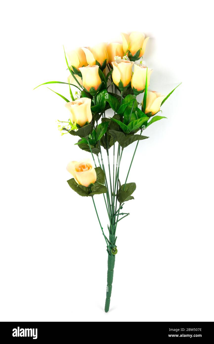 Beautiful artificial sprig of rose isolated on white background Stock ...