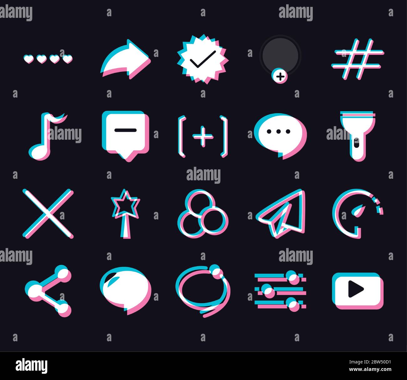 Tik tok lighten style icon set design, Social media app and multimedia ...