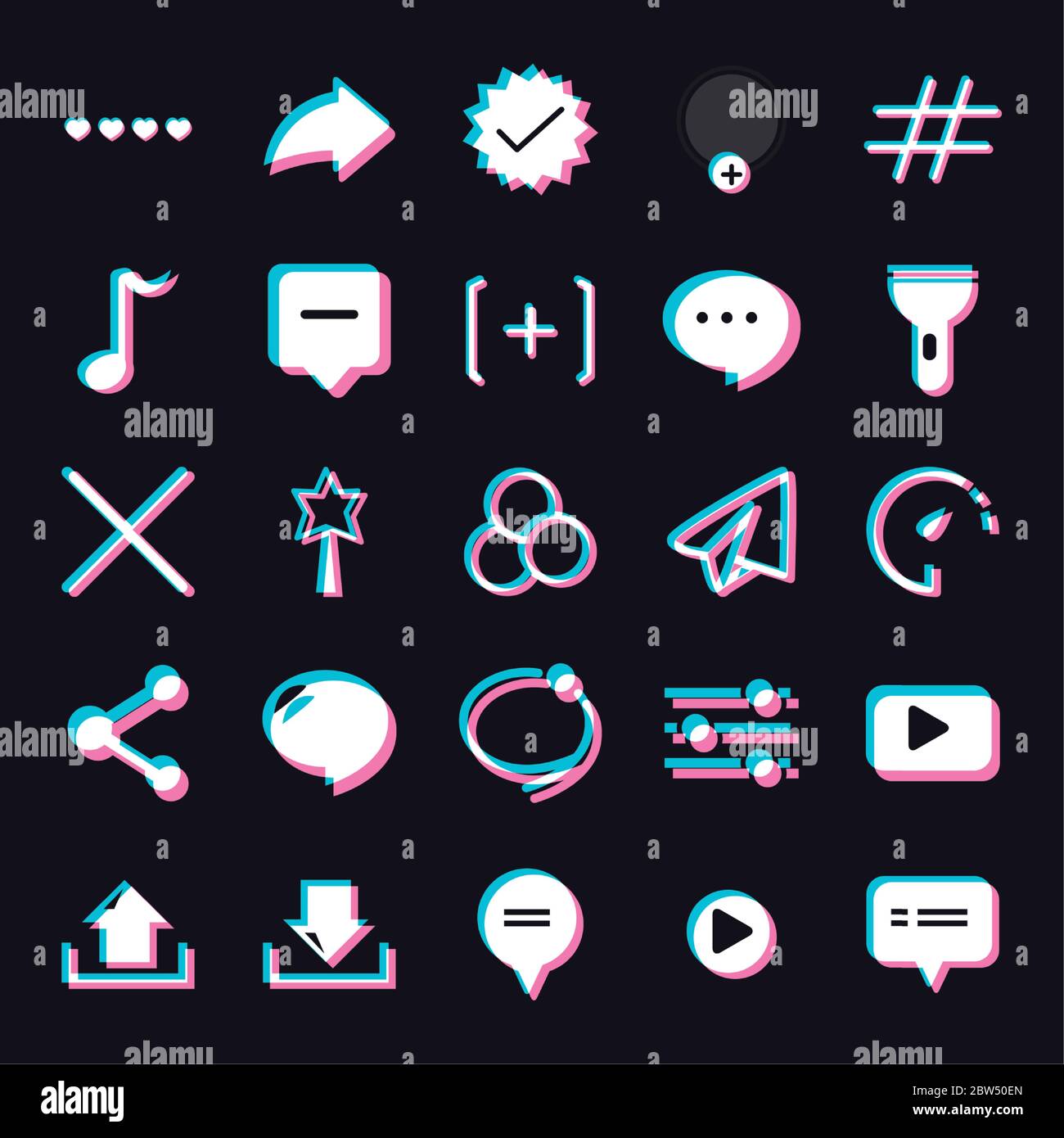 Tik tok lighten style icon set design, Social media app and multimedia ...