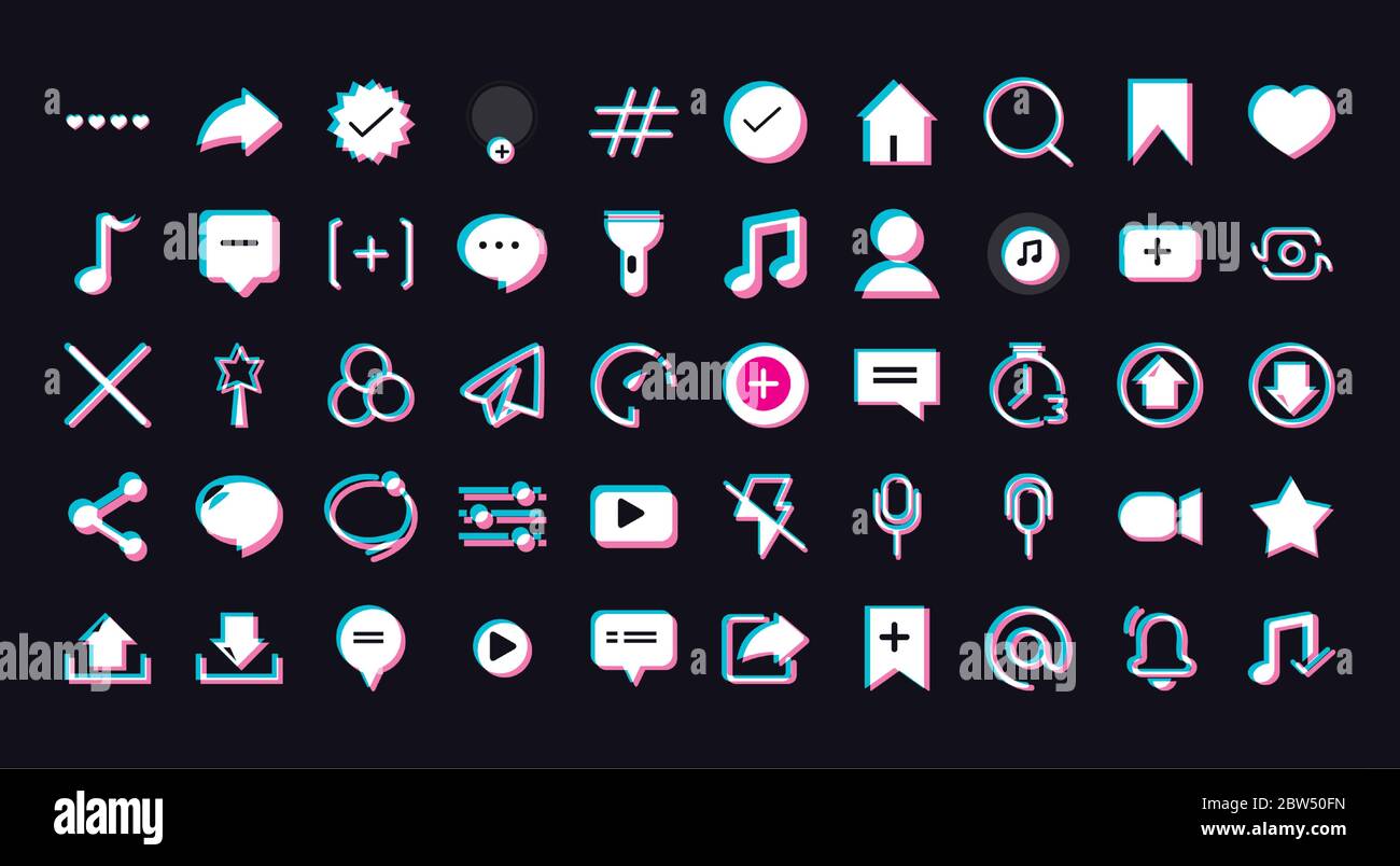 Tik tok lighten style icon set design, Social media app and multimedia ...
