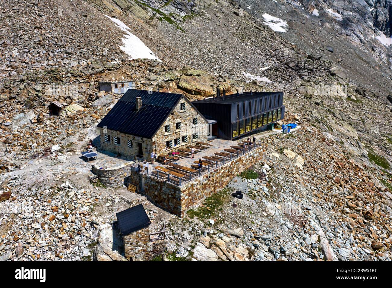 Mountain hut Cabane de Moiry, Grimentz, Valais, Switzerland Stock Photo ...