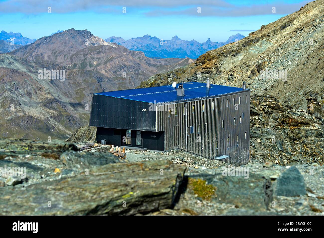 Mountain hut Cabane de Tracuit, Zinal, Val d’Anniviers, Valais ...