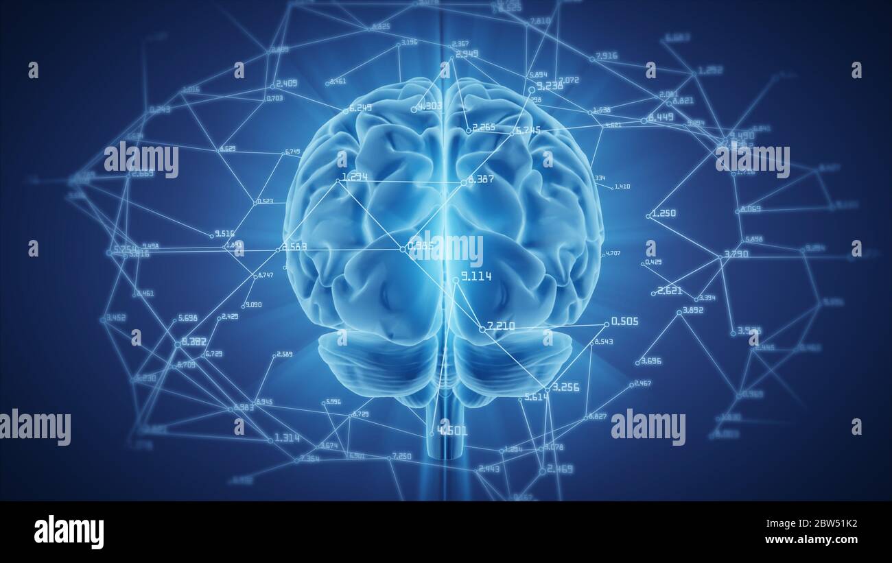 3d illustration brain with computational and mathematical data Stock ...