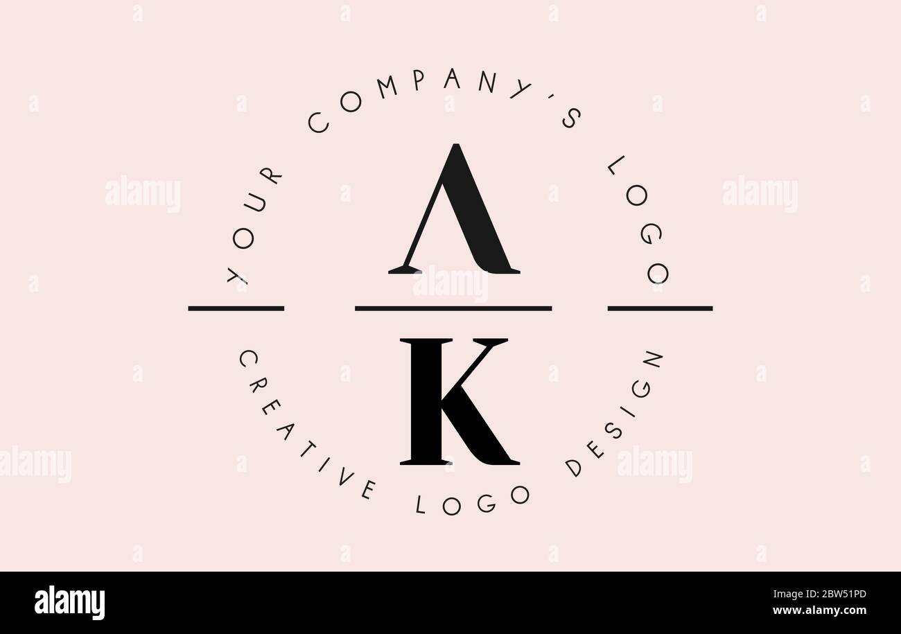 Letters AK A K Logo set as a stamp or personal signature. Simple AK ...
