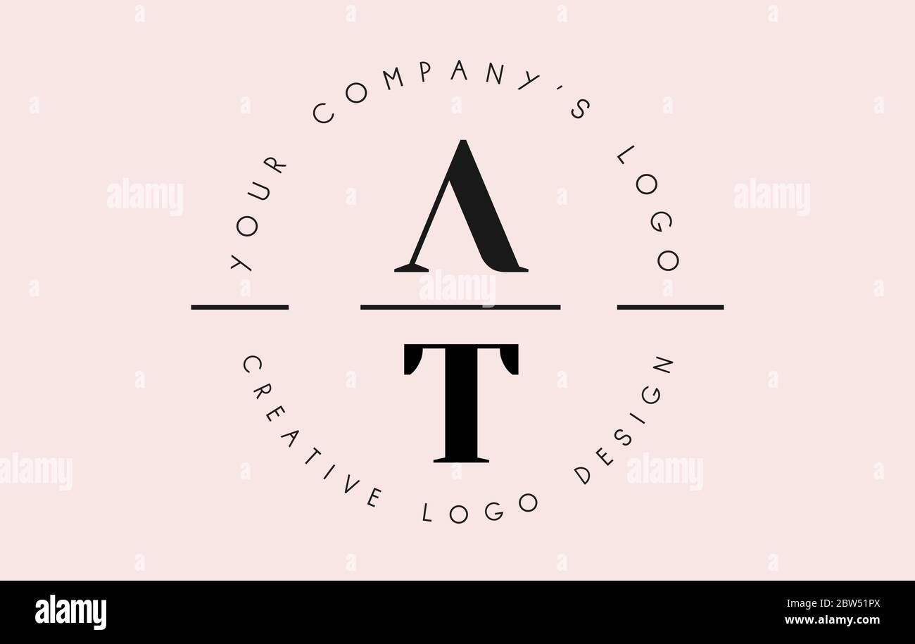 Letters AT A T Logo set as a stamp or personal signature. Simple AT ...