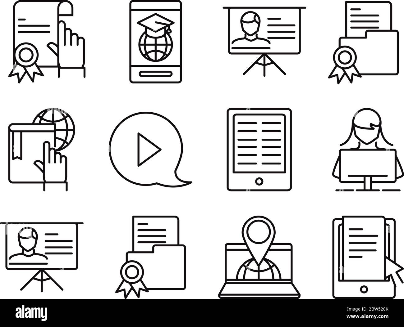 elearning online education and development class set line style icon ...