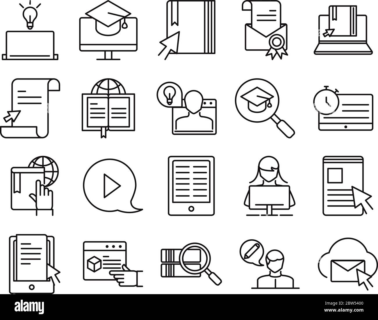elearning online education and development class set line style icon ...
