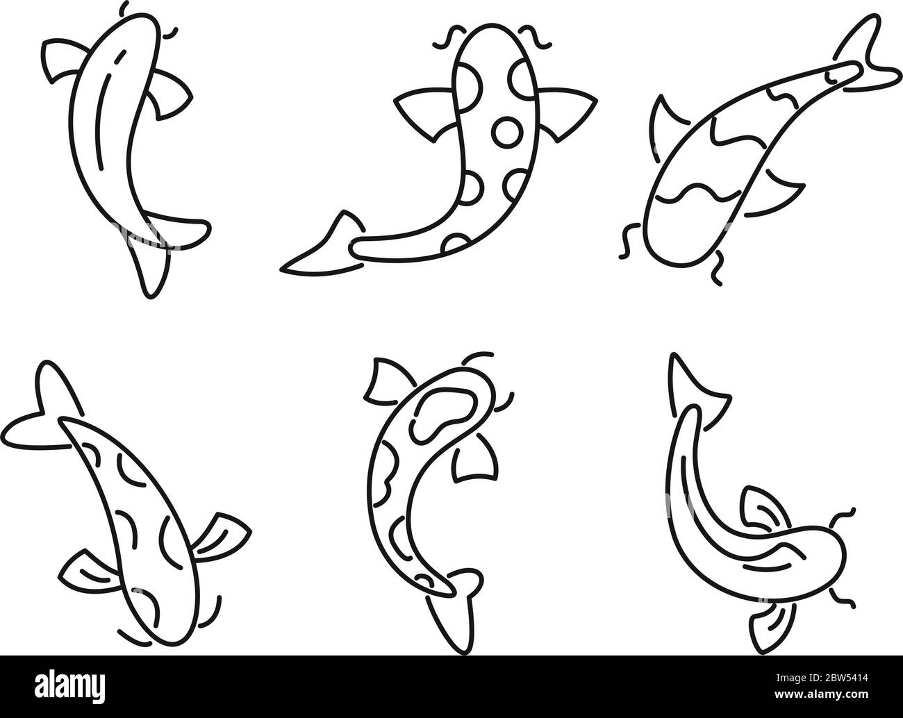 Koi carp icons set. Outline set of koi carp vector icons for web design ...