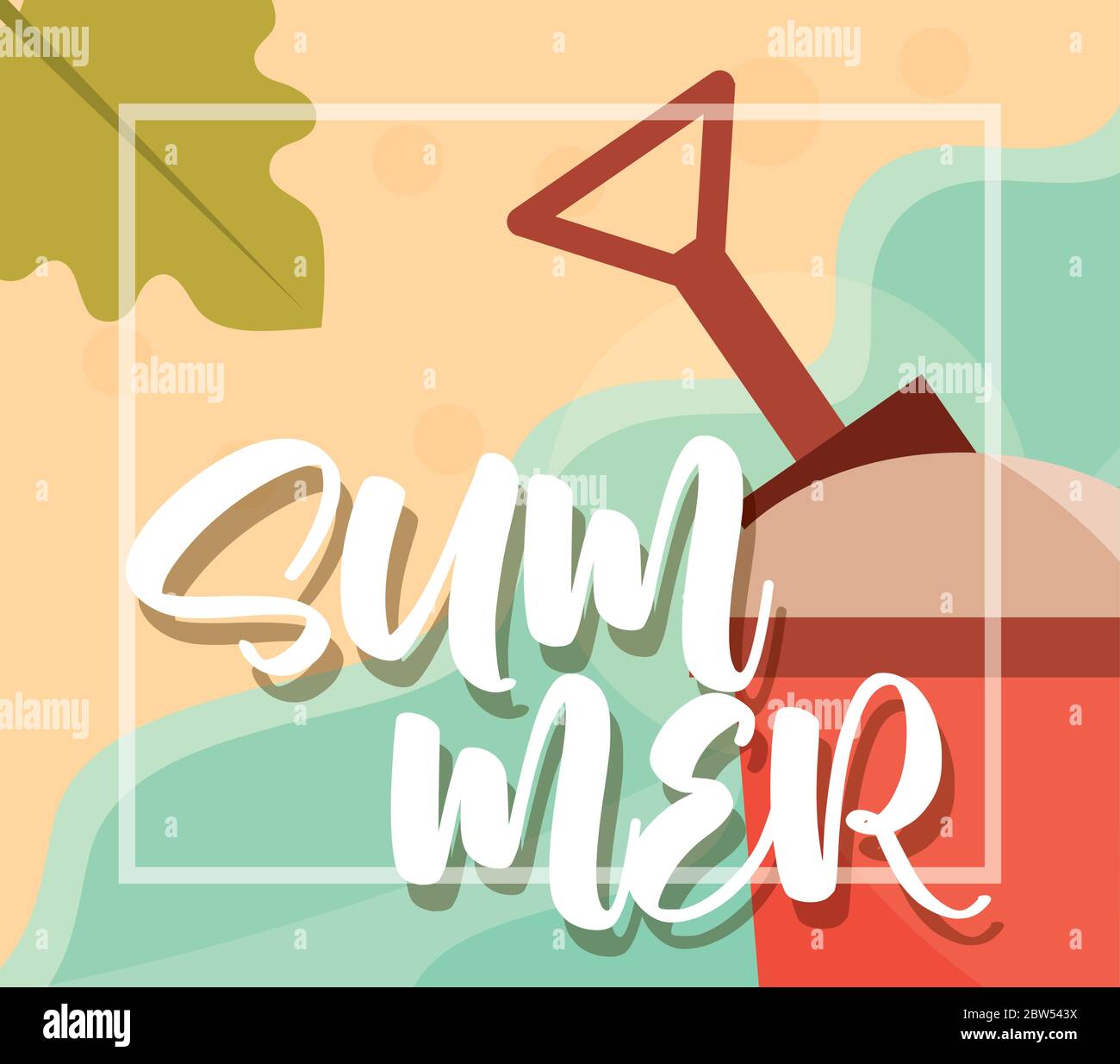 hello summer banner, beach sand bucket shovel season vacations travel ...