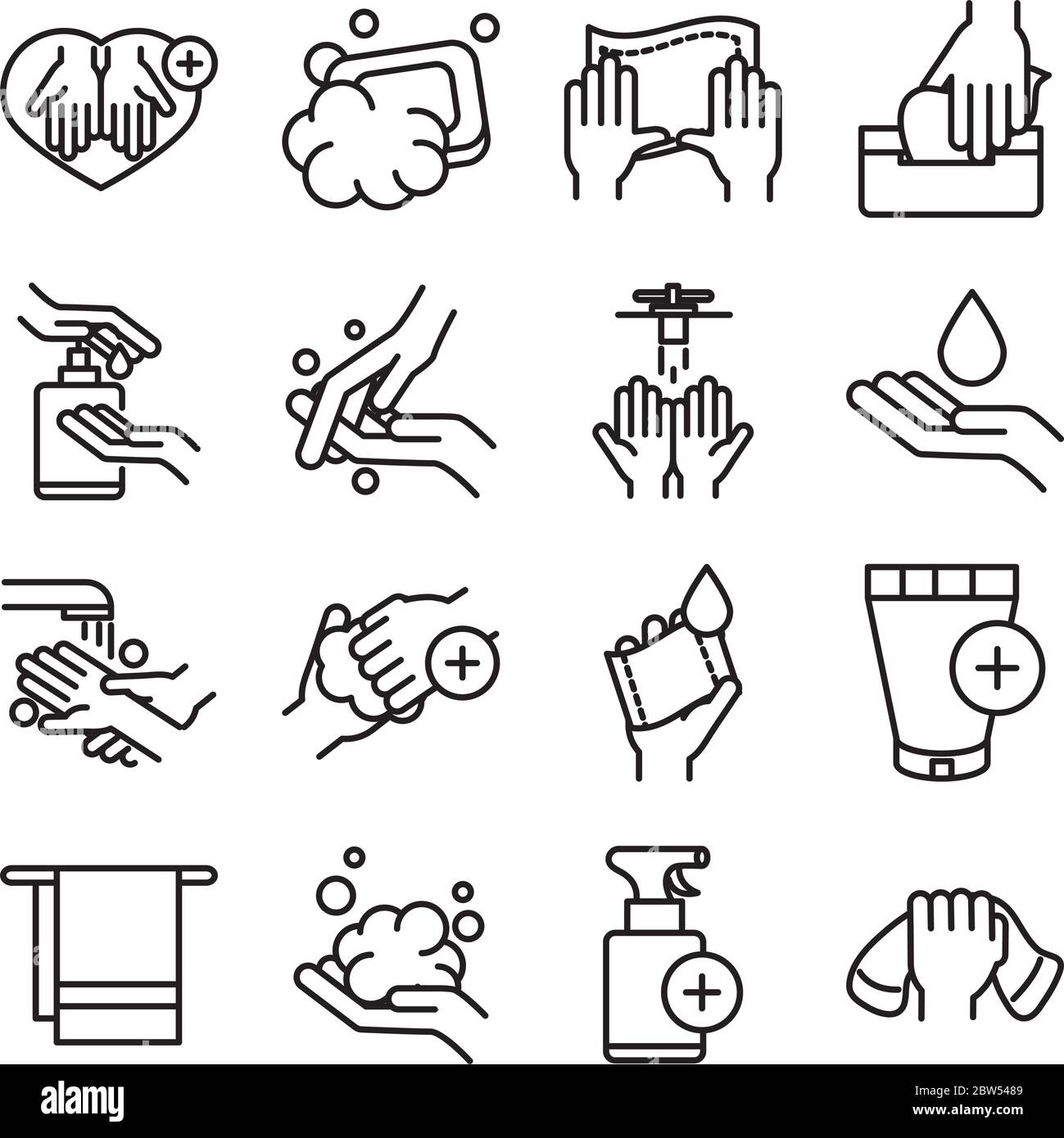 personal hand hygiene, disease prevention and health care line style ...