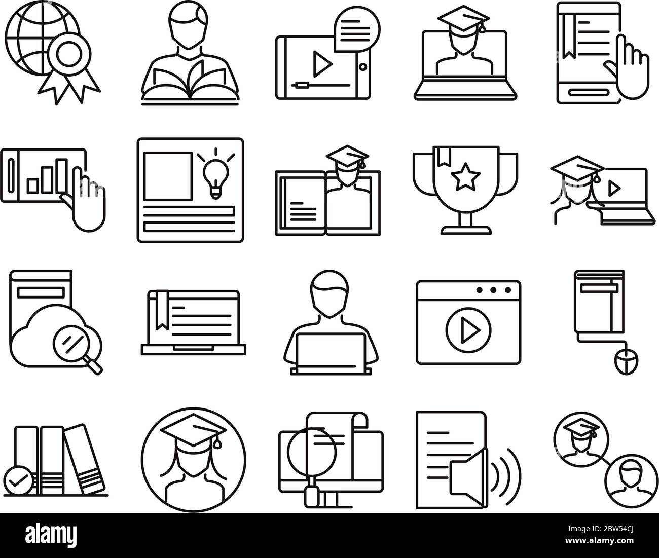 elearning online education and development class set line style icon ...