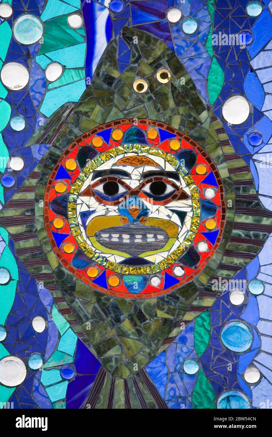 Stained glass on lamp posts, West End District, Ketchikan, Southeast ...