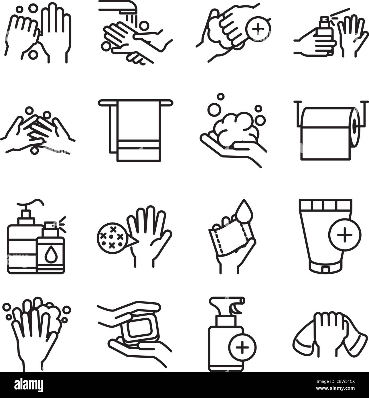 personal hand hygiene, disease prevention and health care line style ...