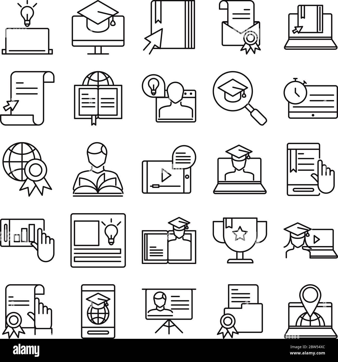 elearning online education and development class set line style icon ...
