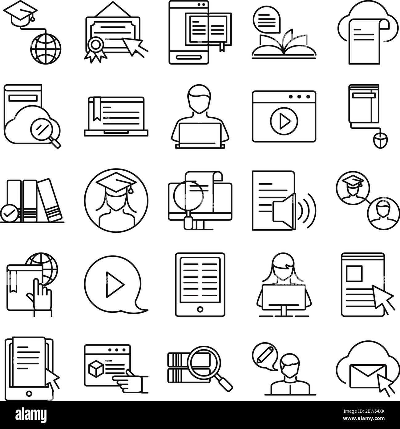 elearning online education and development class set line style icon ...