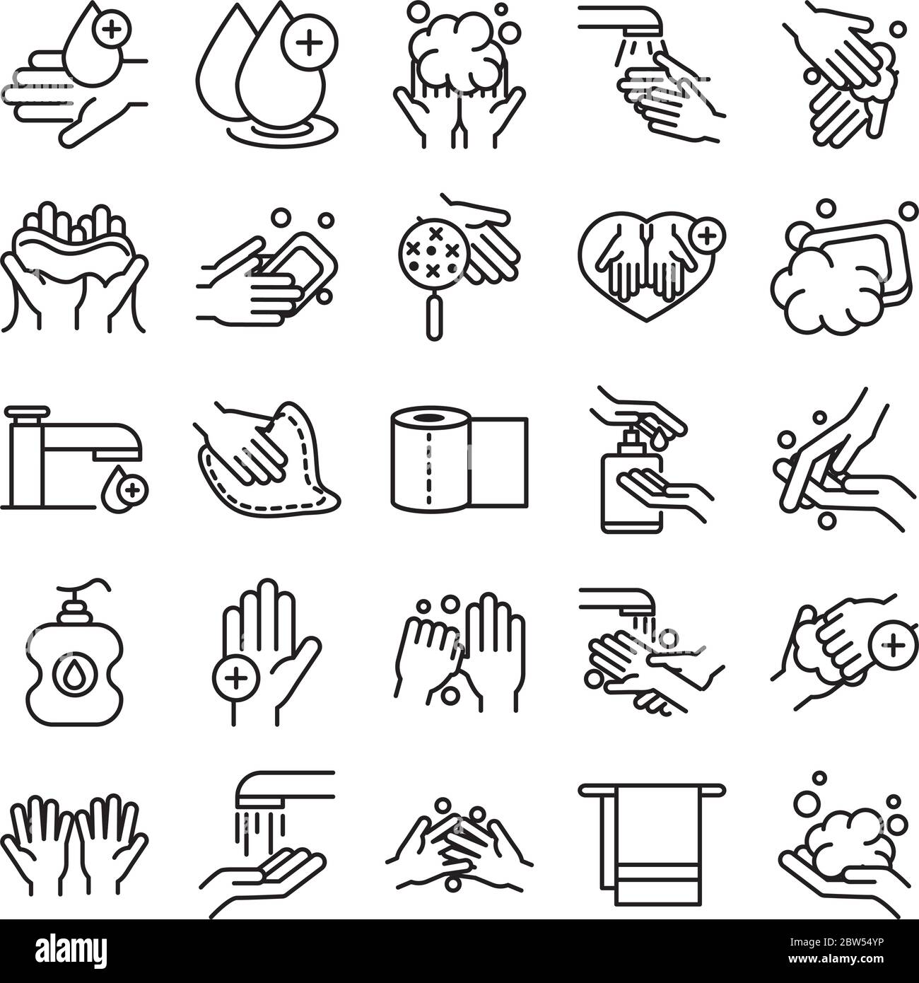 personal hand hygiene, disease prevention and health care line style ...