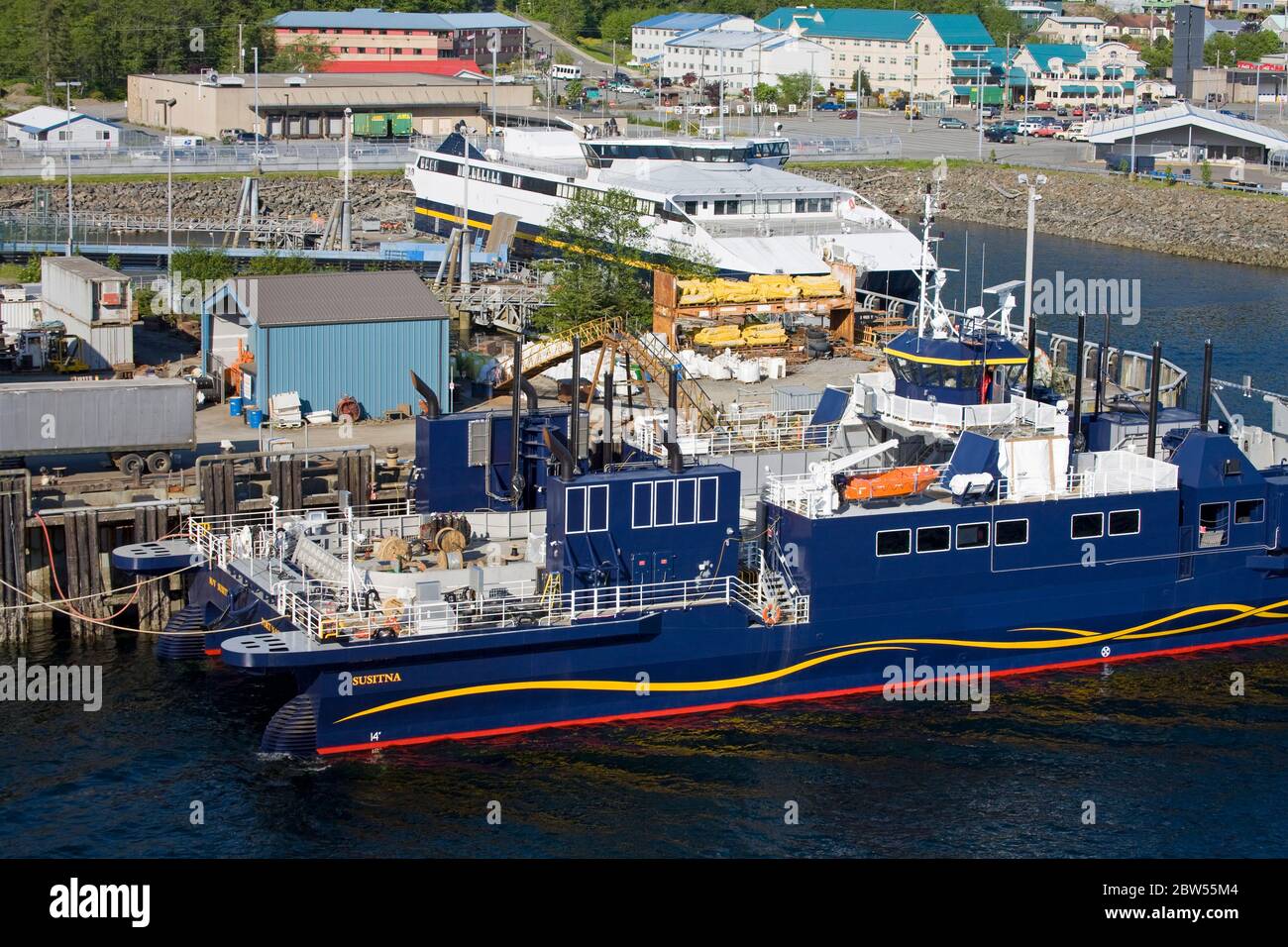 Ferry in the commercial docks, Ketchikan, Southeast Alaska, USA Stock ...