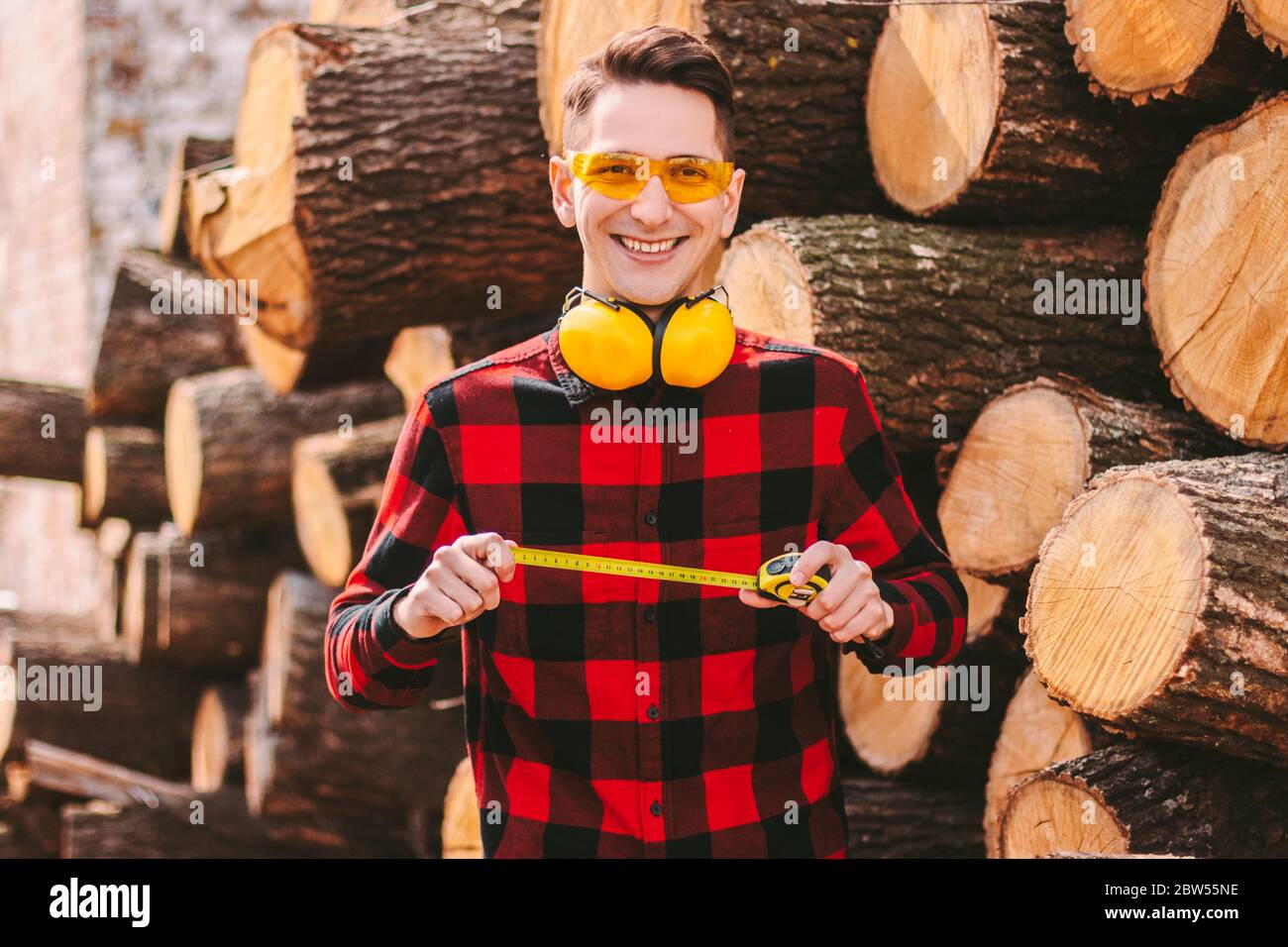 Happy man sawmill manager hi-res stock photography and images - Alamy