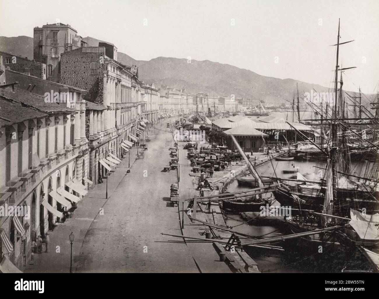 Vintage 19th century photograph - harbour at Messina, Sicily, Italy ...