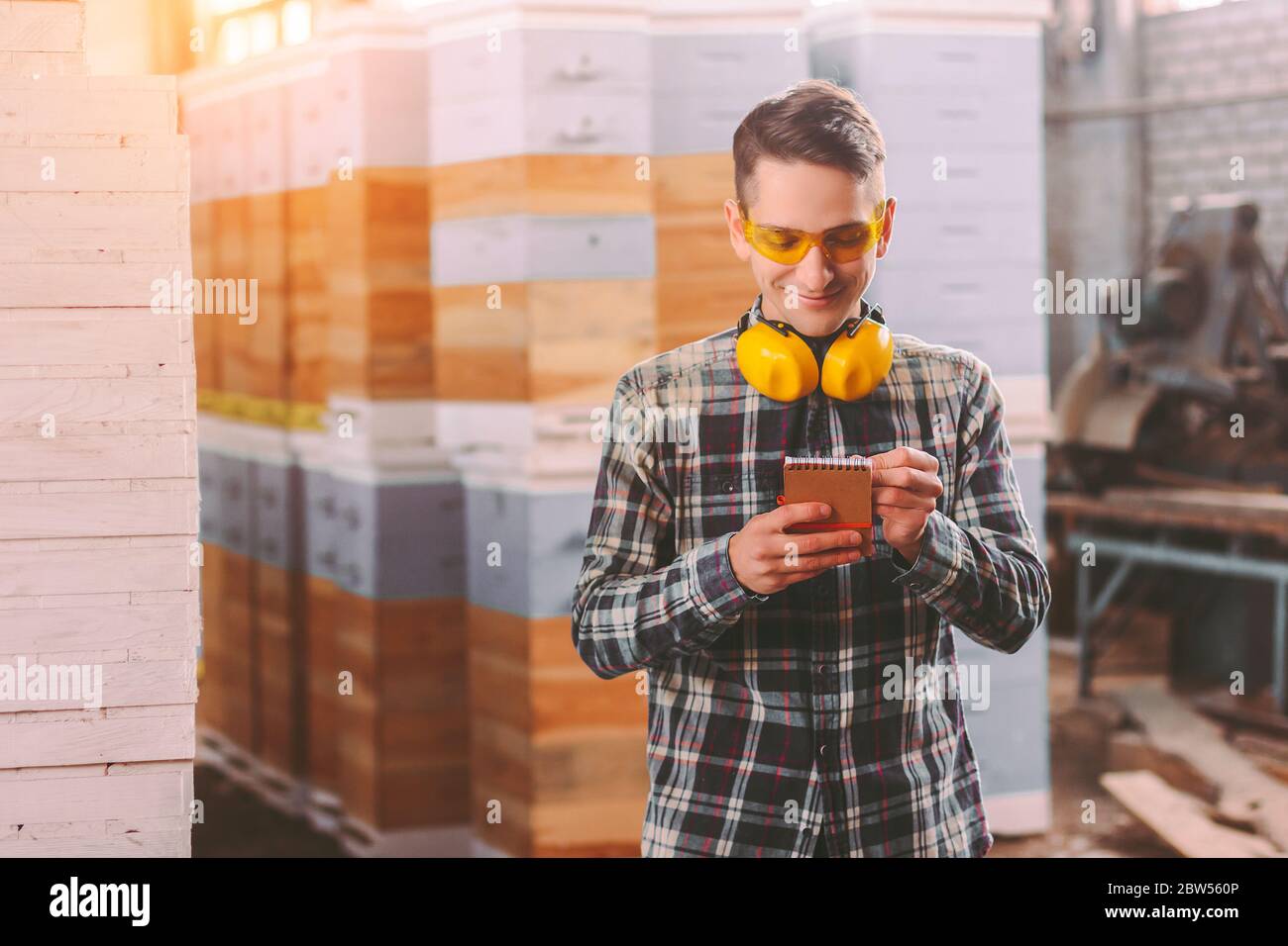 Happy man sawmill manager hi-res stock photography and images - Alamy