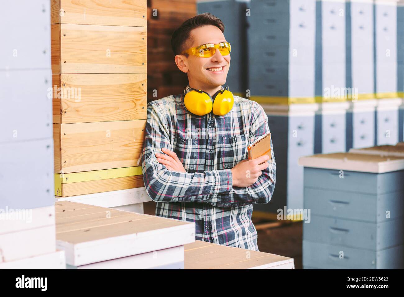 Happy man sawmill manager hi-res stock photography and images - Alamy