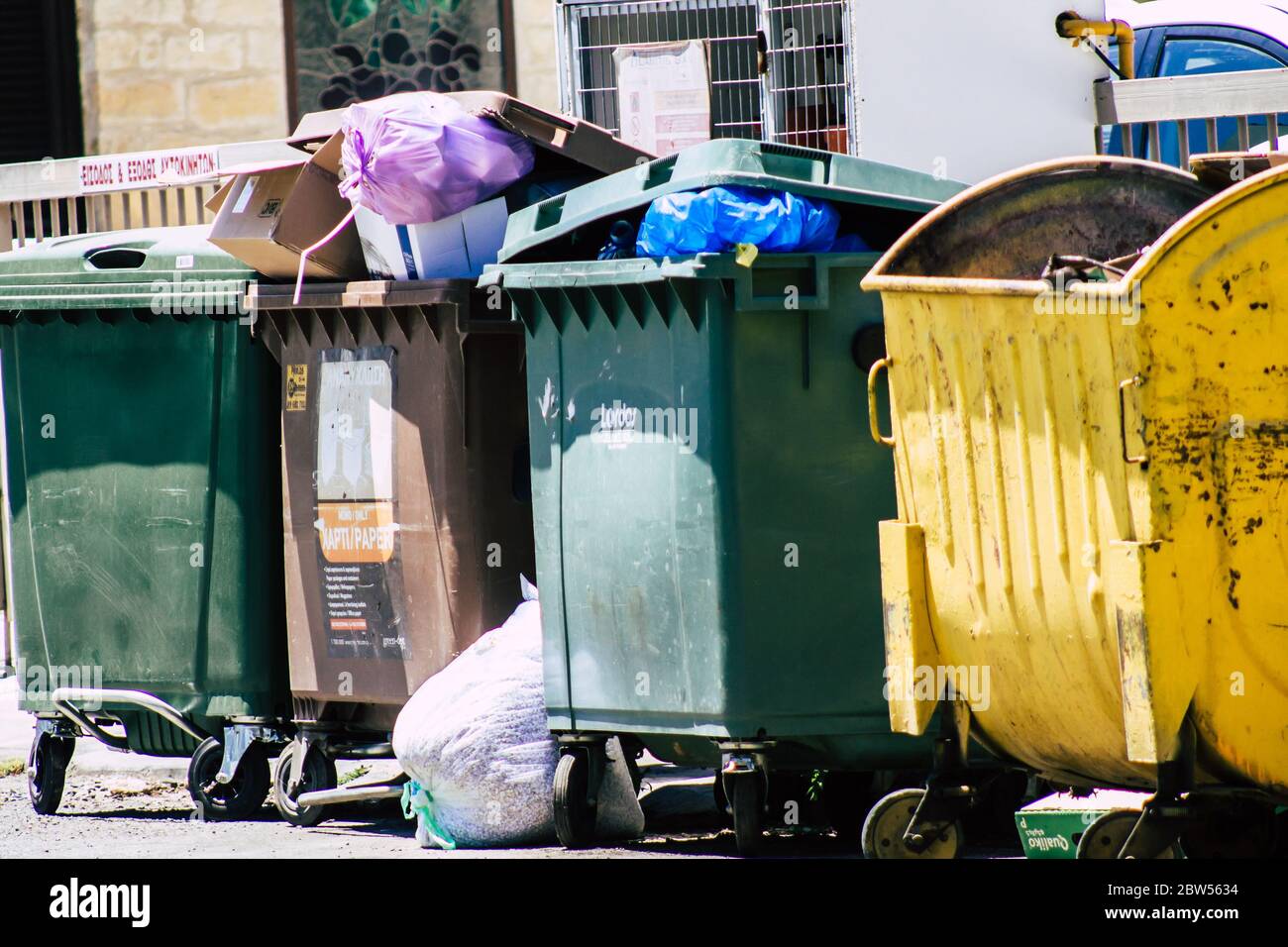 Limassol Cyprus May 29, 2020 Closeup of a garbage container in the ...