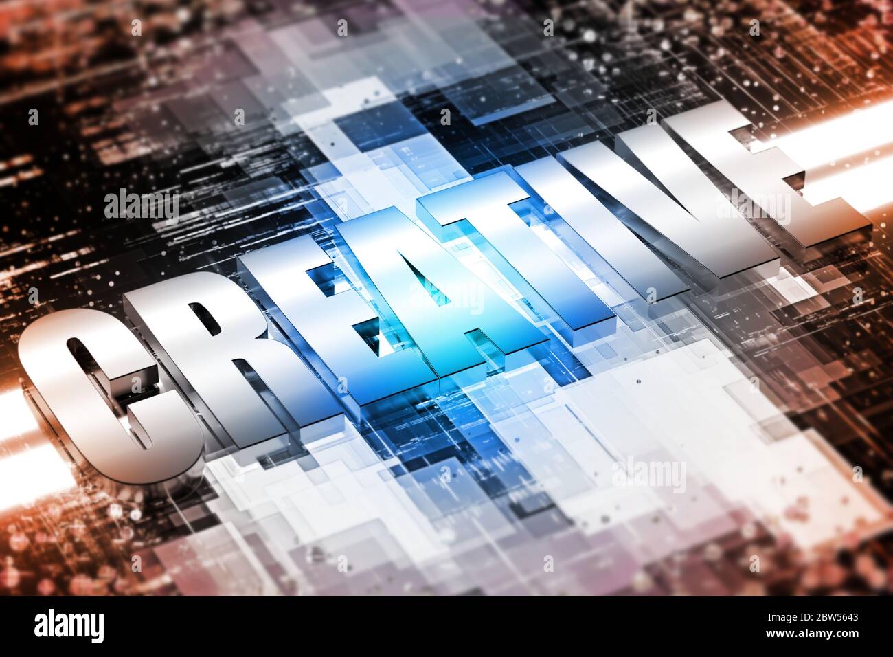 Futuristic background with the word 'CREATIVE' on an electronic ...