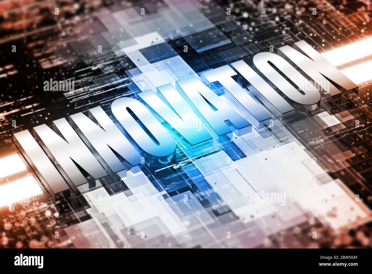 Futuristic background with the word 'INNOVATION' on an electronic ...