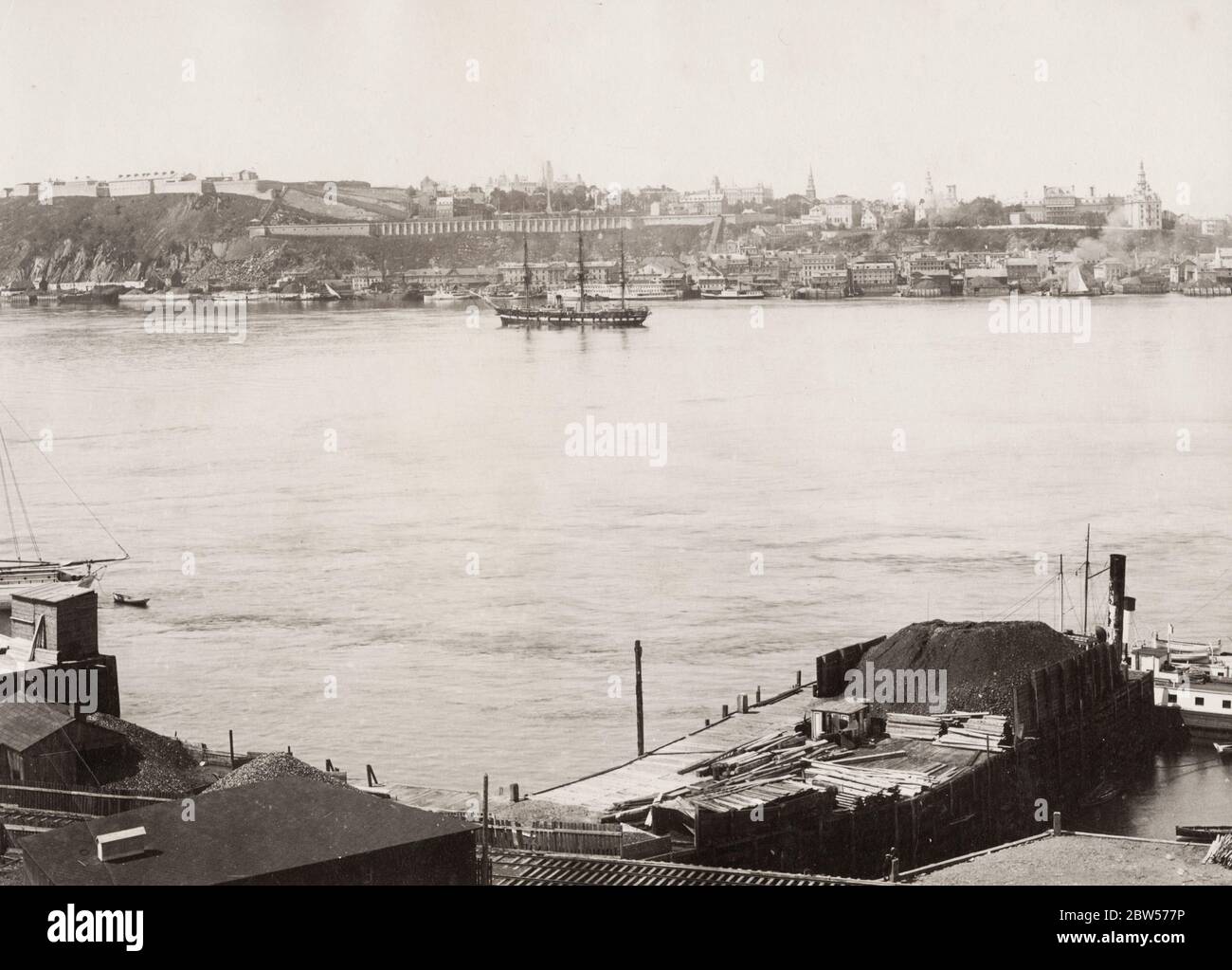 Vintage 19th century photograph - view of the harbour, Quebec, Canada ...