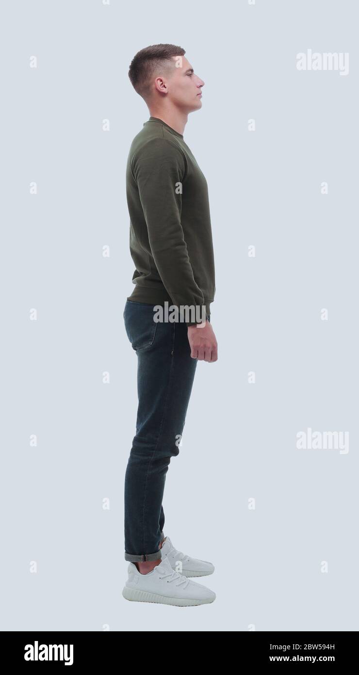 side view. a serious young man . isolated on white Stock Photo - Alamy
