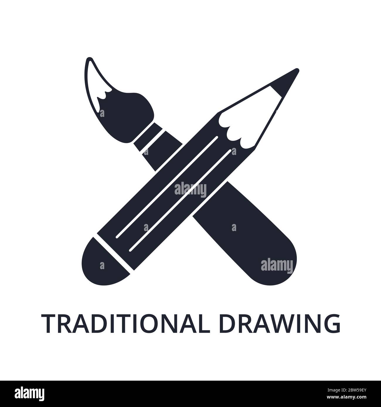 Concept of traditional drawing with brush and pencil in flat design ...