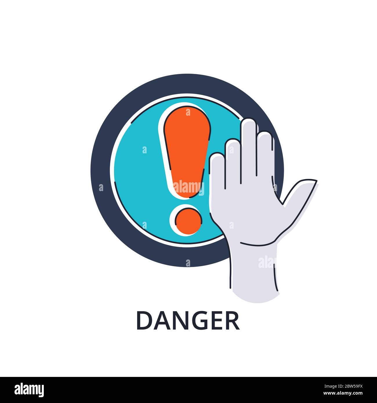 Concept of danger sign with hand in flat line design. Modern vector ...
