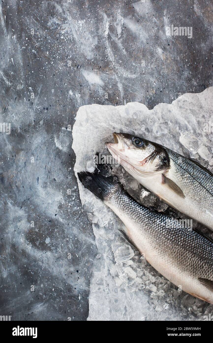 Raw fresh sea bream fish, top view, gray background Stock Photo - Alamy