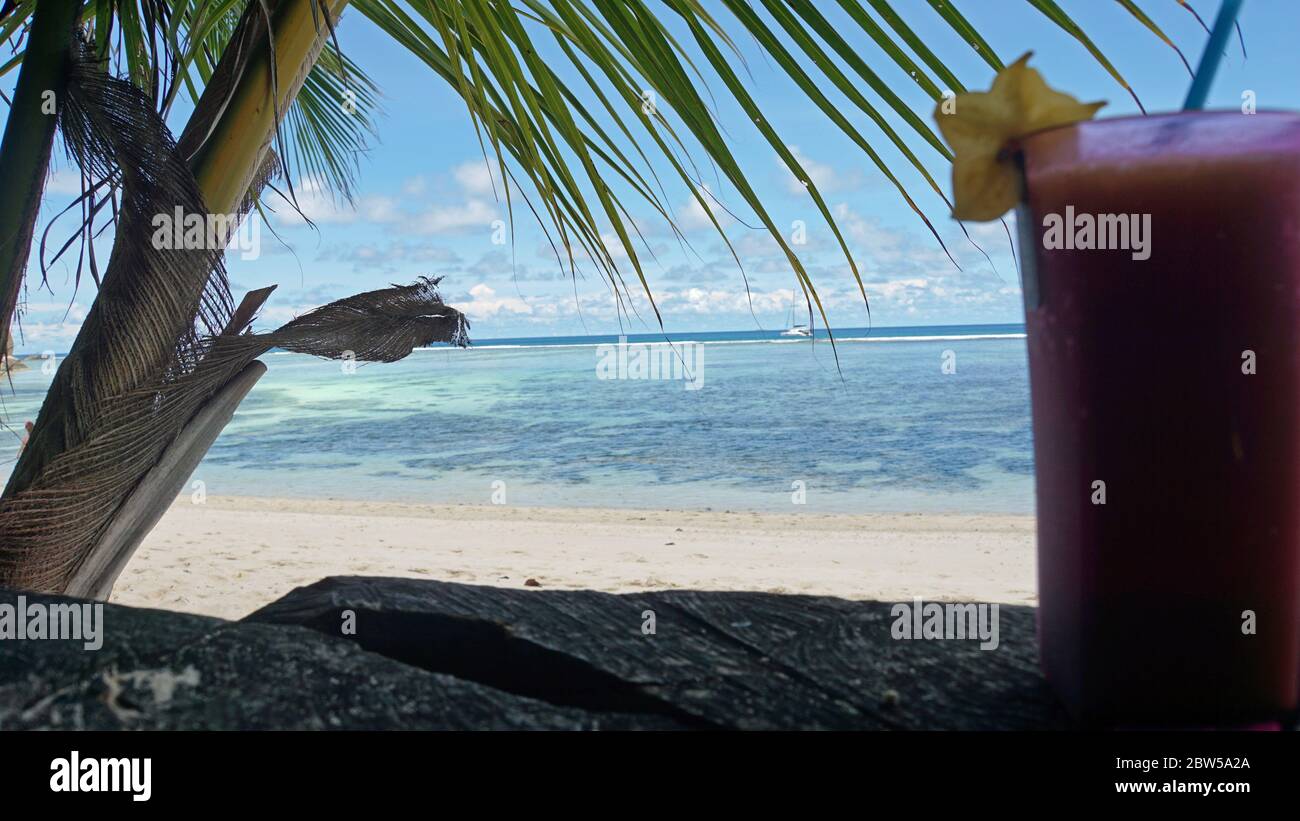 cold cocktail at a tropical beach at the seychelles islands Stock Photo ...