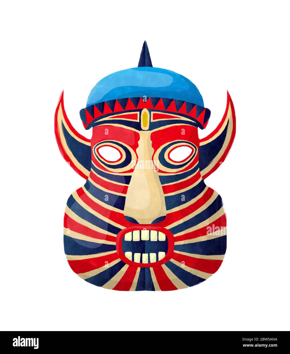 Watercolor tribal mask on white background Stock Photo - Alamy