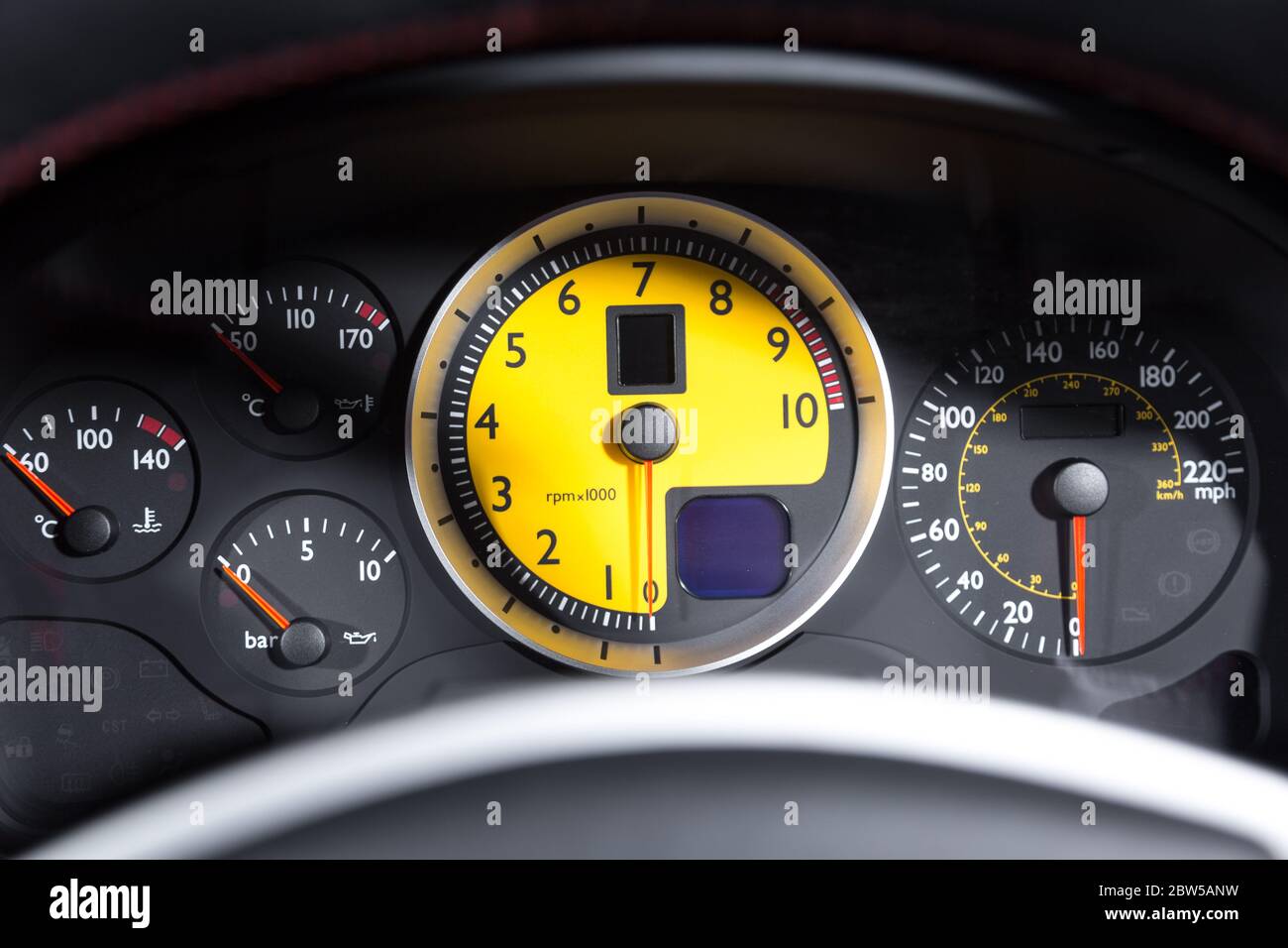 Detail shot of yellow speedometer in a Ferrari car Stock Photo - Alamy