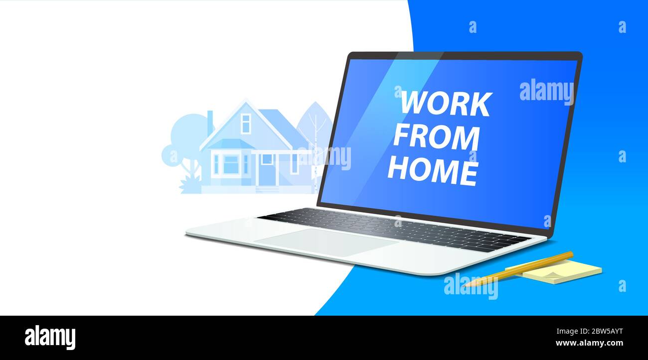 Horizontal banner on the theme of remote work. Notebook pencil and ...