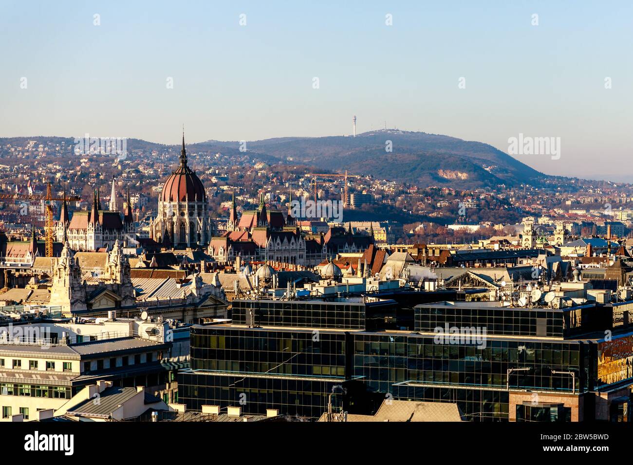 Panoramic view from city center church tower in Budapest Stock Photo ...