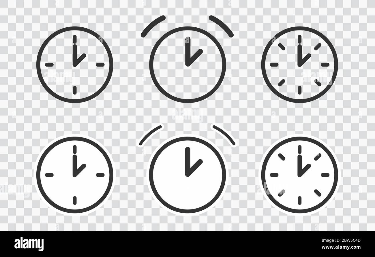 Vector Time and Clock icons in thin line style. on transparent eps 10 ...