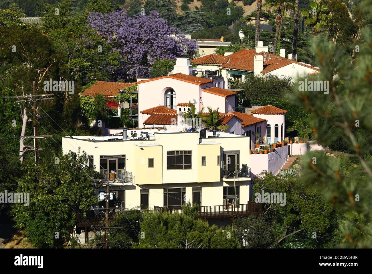 Old Spanish style architectural buildings in Los Angeles, CA Stock ...