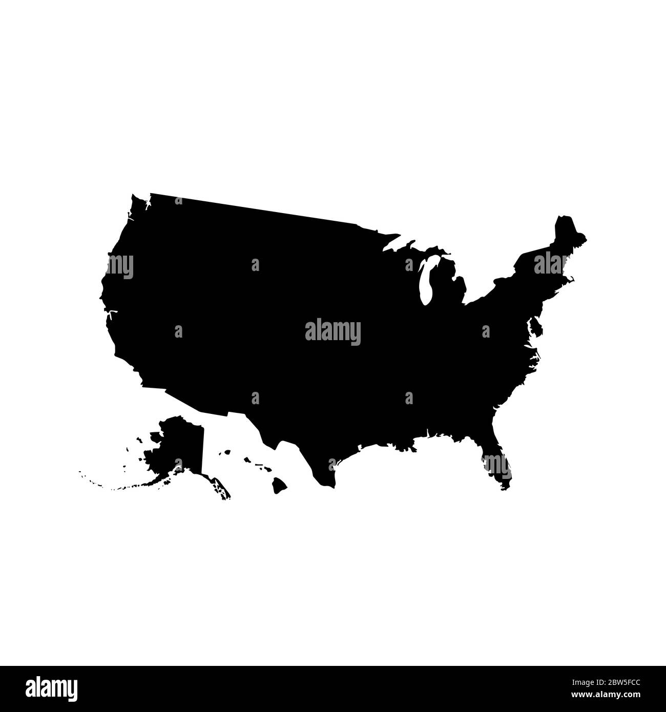 Vector map USA. Isolated vector Illustration. Black on White background ...
