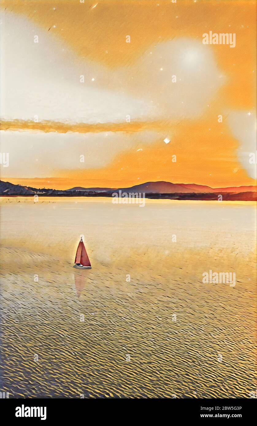 Minimalist fiction book cover design with copy space. Unreal sunset ...