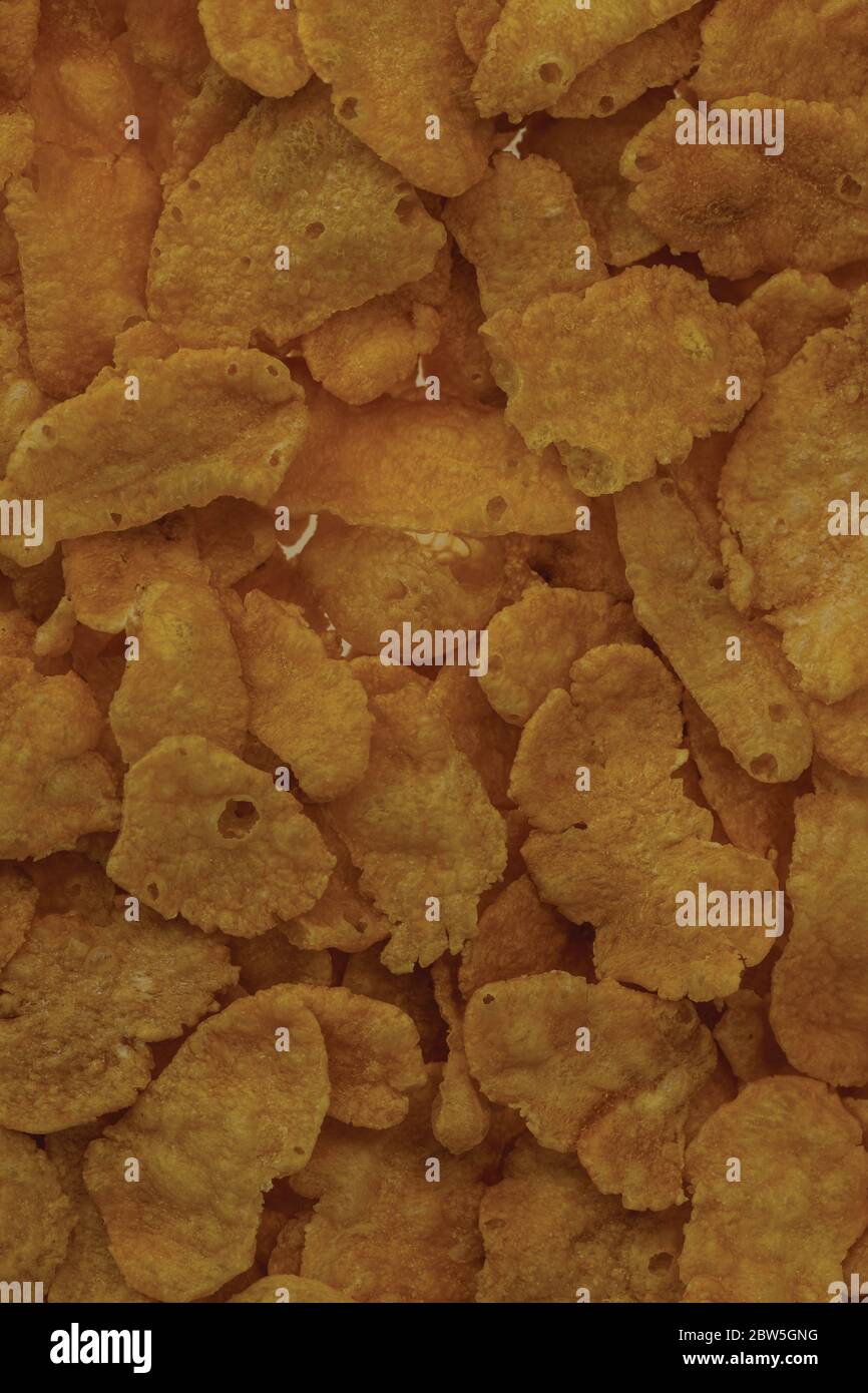 Close up macro view of cornflakes isolated. Beautiful healthy food ...